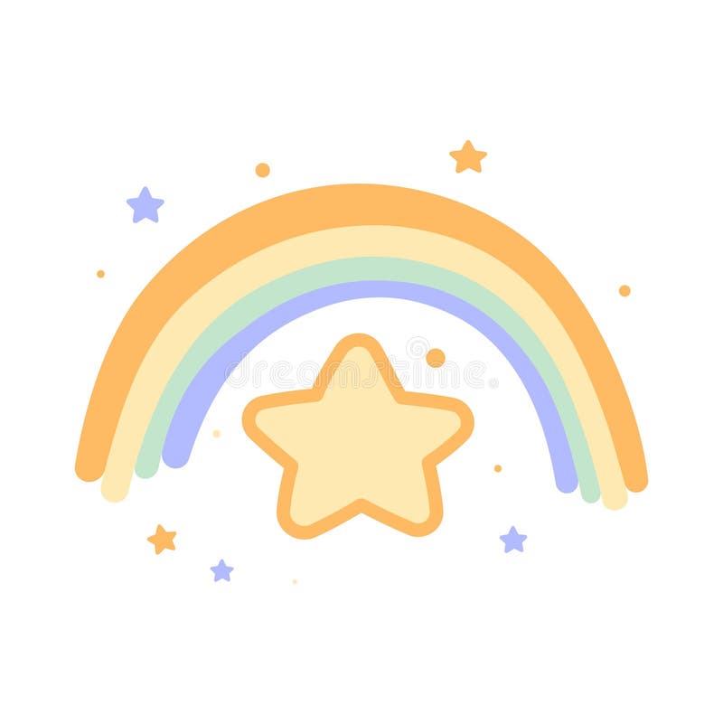 Cute Colorful Rainbow Star Childish Cartoon Vector in the Sky Stock ...