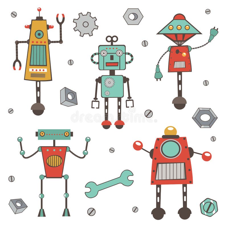 Cute Colorful Robots Collection Stock Vector - Illustration of abstract ...