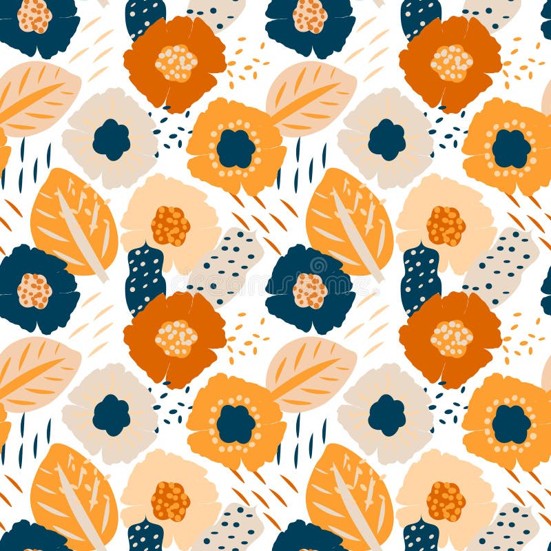 Cute Colorful Seamless Pattern with Flowers and Leafs, Tropical Theme ...