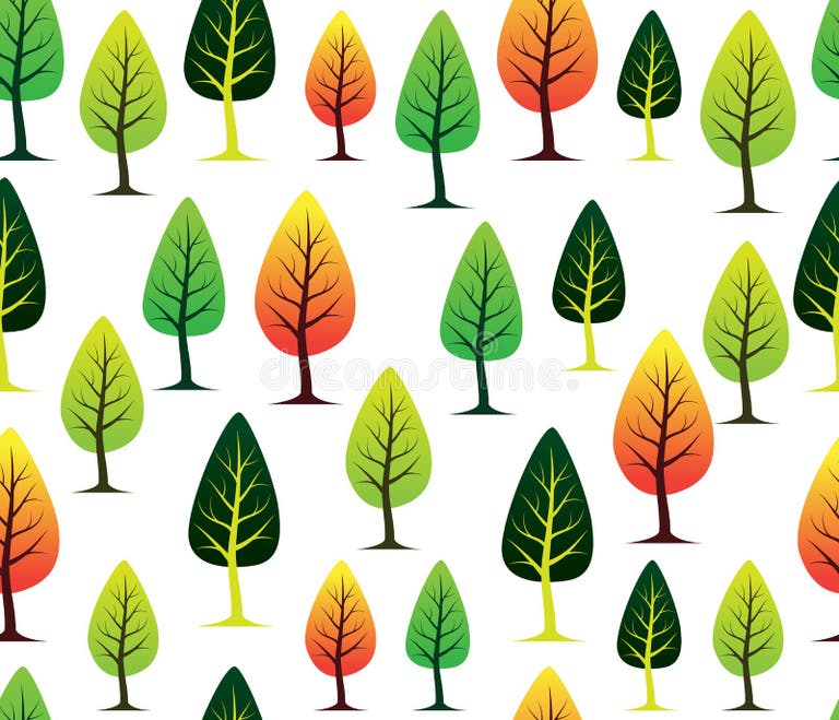 Cute Colorful Tree Seamless Pattern Stock Illustration - Illustration ...