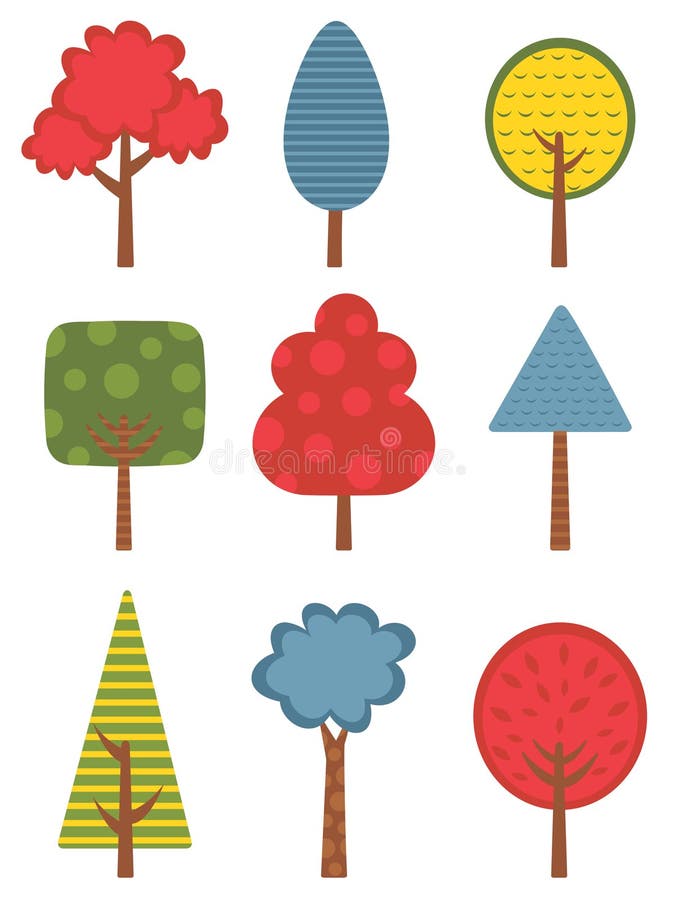 Cute Colorful Trees Collection Stock Vector - Illustration of childish ...