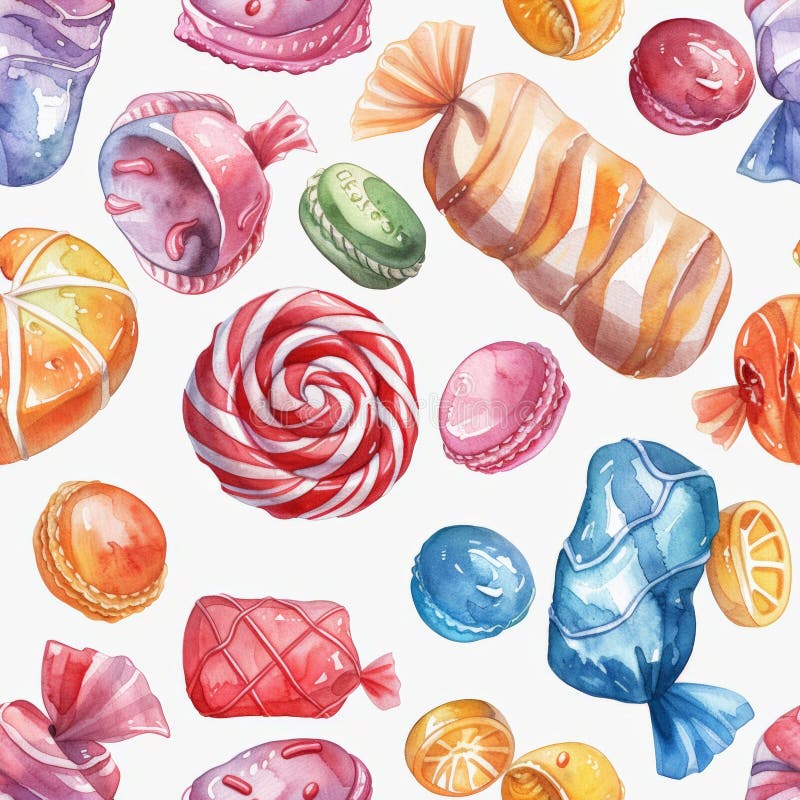 Cute Colorful Watercolor Candies Pattern Stock Image - Image of luxury ...