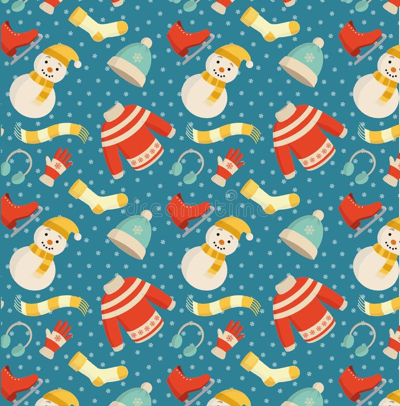 Cute and Colorful Winter Essentials Pattern Stock Vector - Illustration ...