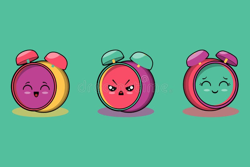 Kawaii Clock Cartoon Characters Vector Stock Illustrations 37 Kawaii