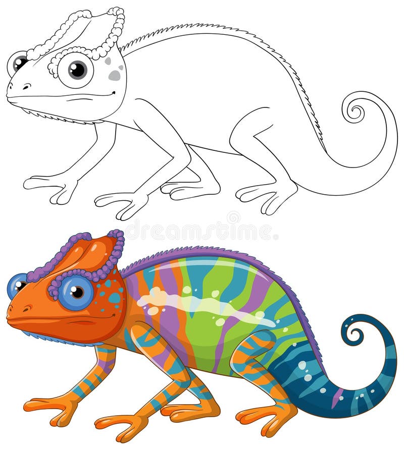 Cute Colourful Chameleon Cartoon Isolated Doodle Stock Vector ...