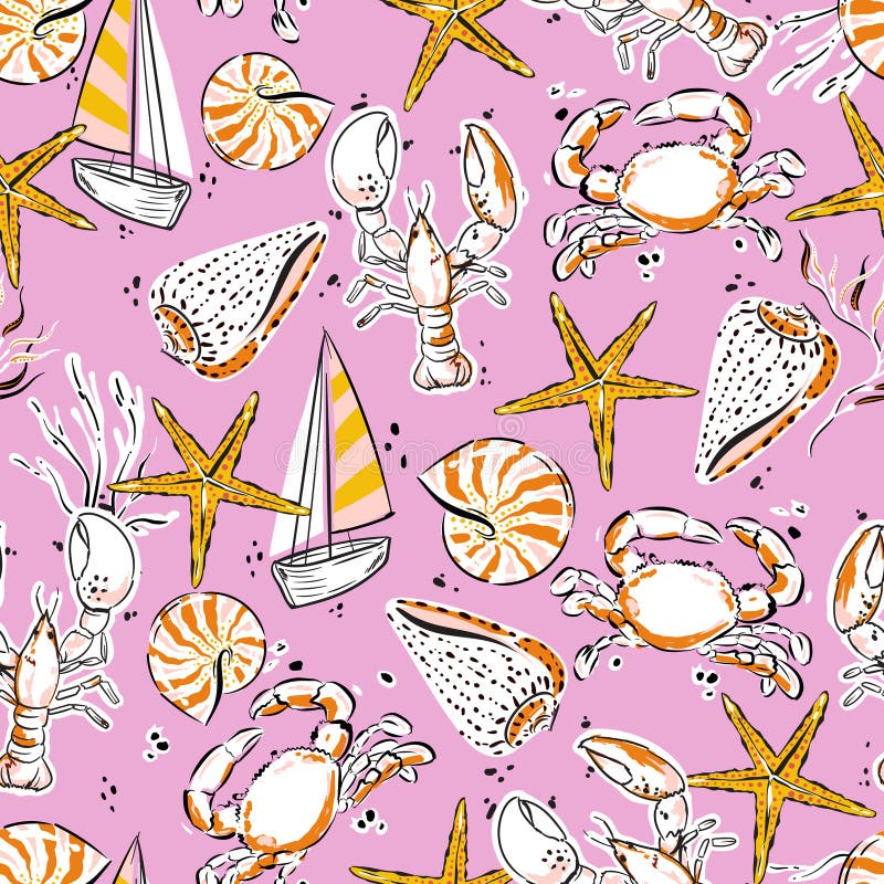 Cute and Colourful Summer Seamless Pattern Vacation Moment with Hand ...