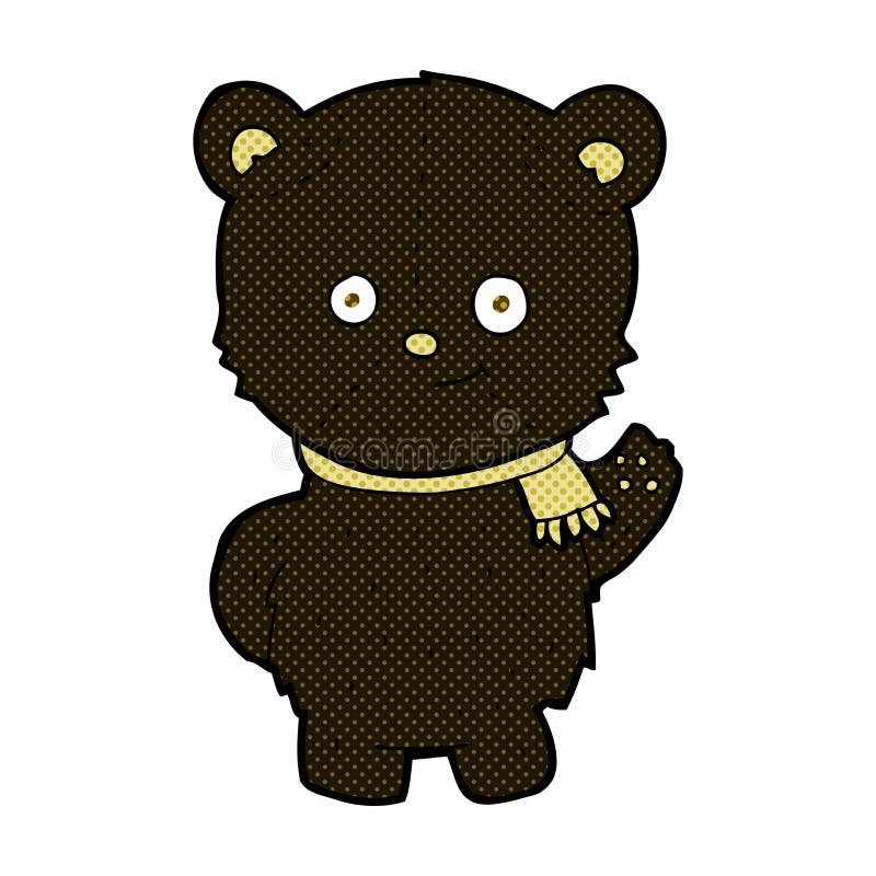 Cute Comic Cartoon Black Bear Waving Stock Illustration - Illustration ...