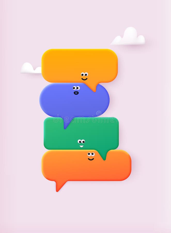 Cute Communication Speech Bubbles with Face Emotions. Message, Chat ...