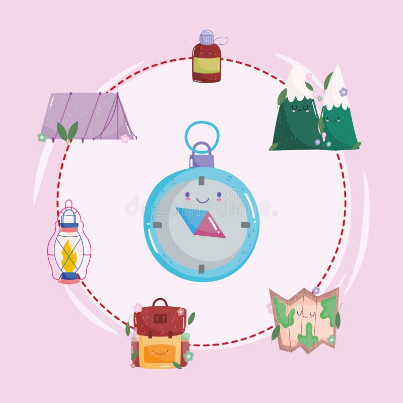 Cute compass camping stock vector. Illustration of forest - 222432118
