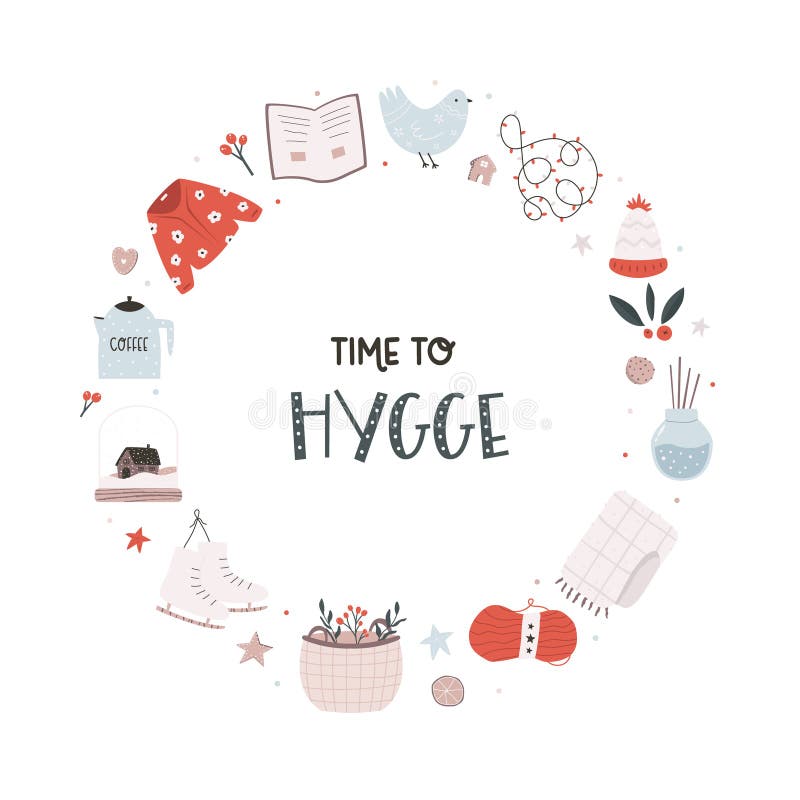 Cute Composition with Hygge Elements, Icons in a Modern Flat Style Stock Vector - Illustration ...