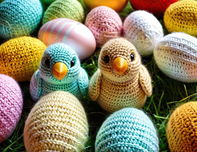 Cute Compositions of Some Knitted Easter Symbols Stock Illustration ...
