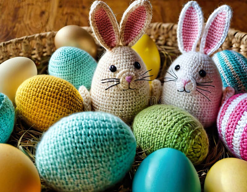 Cute Compositions of Some Knitted Easter Symbols Stock Illustration ...