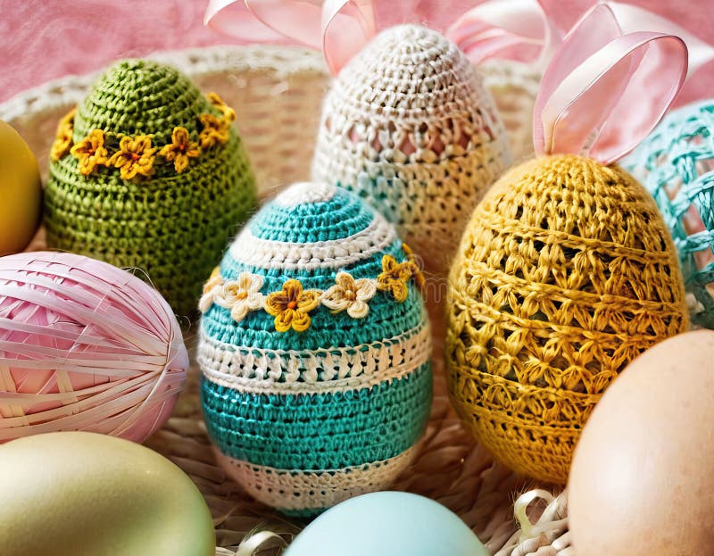 Cute Compositions of Some Knitted Easter Symbols Stock Illustration ...