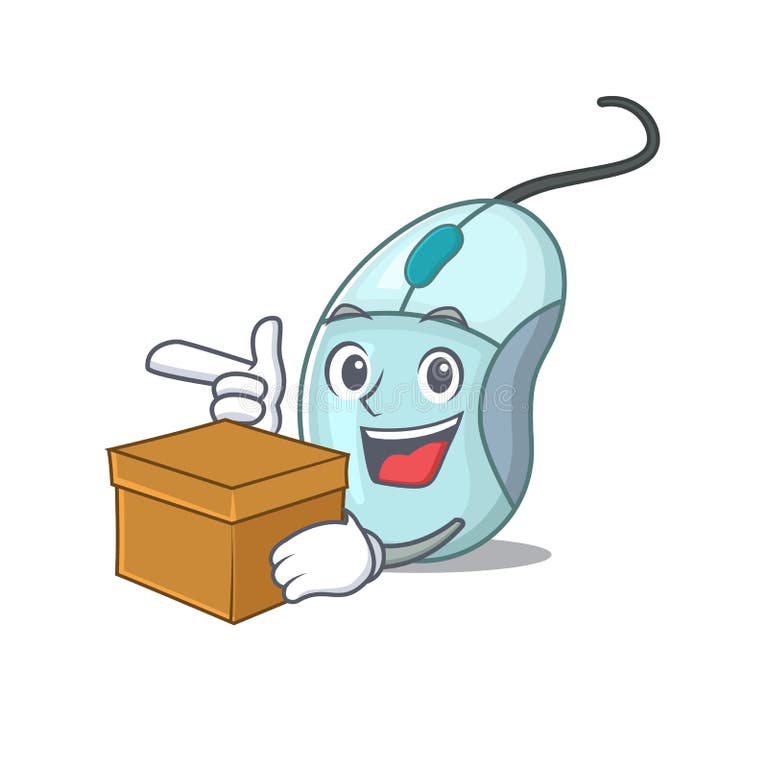 Cute Computer Mouse Cartoon Character Having a Box Stock Vector ...