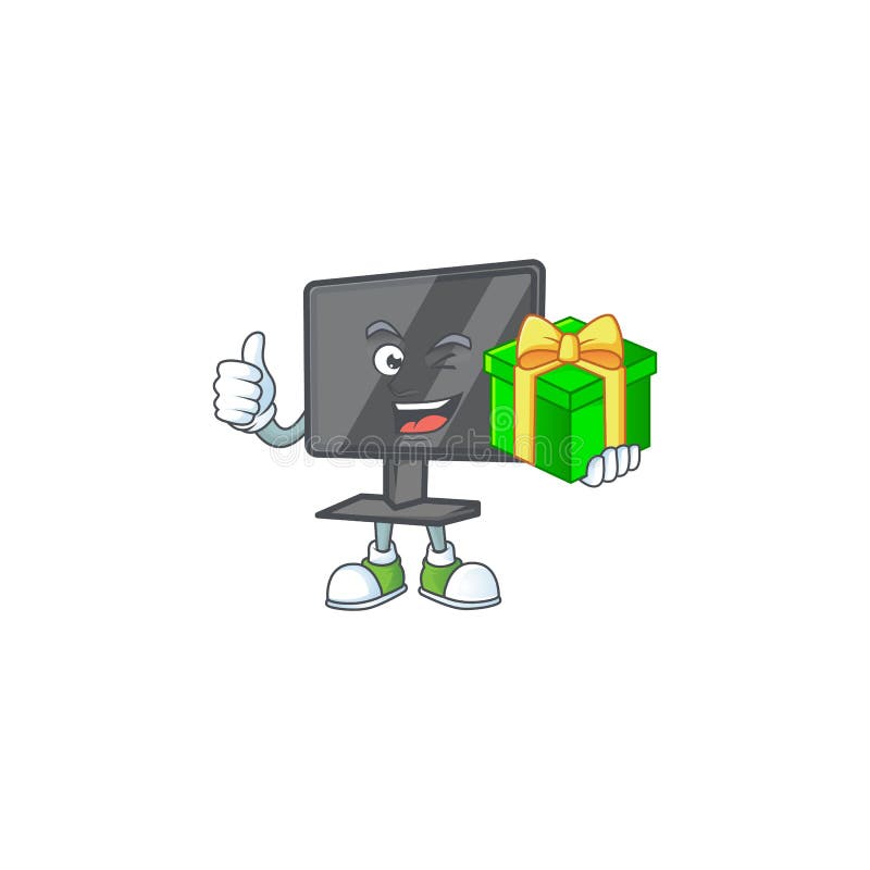 Cute Computer Screen Character Holding a Gift Box Stock Vector ...