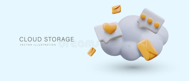 Cute Concept of Cloud Storage of Personal Documents. Letters, Comments ...