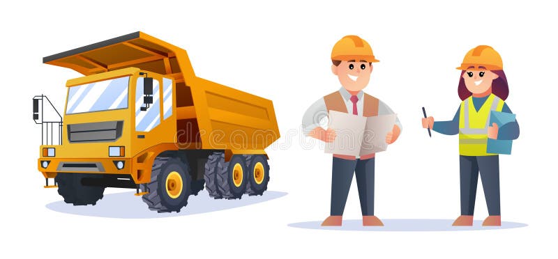 Cute Construction Foreman and Female Engineer Characters with Truck ...
