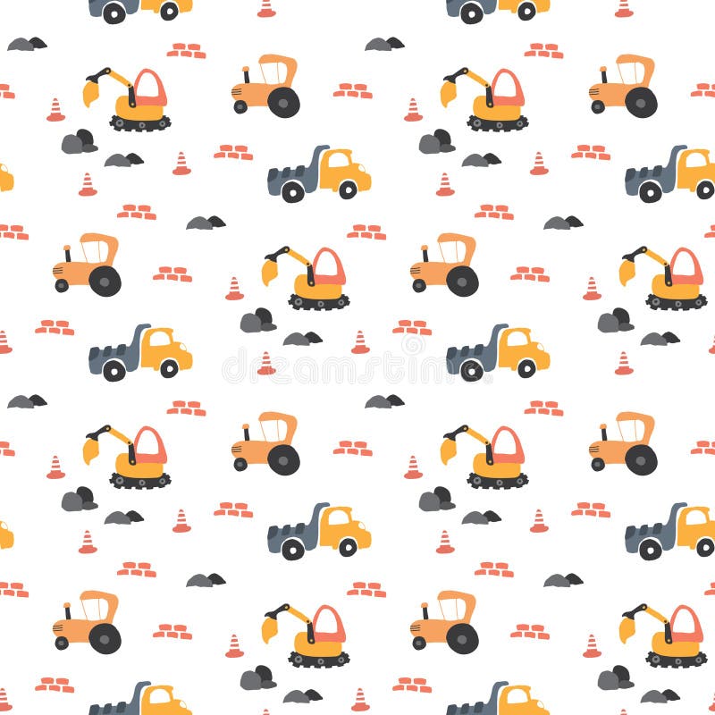 Cute Construction Site Seamless Pattern, Cartoon Building Area Background, Vector Illustration ...
