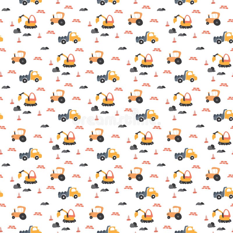 Cute Construction Site Seamless Pattern, Cartoon Building Area ...