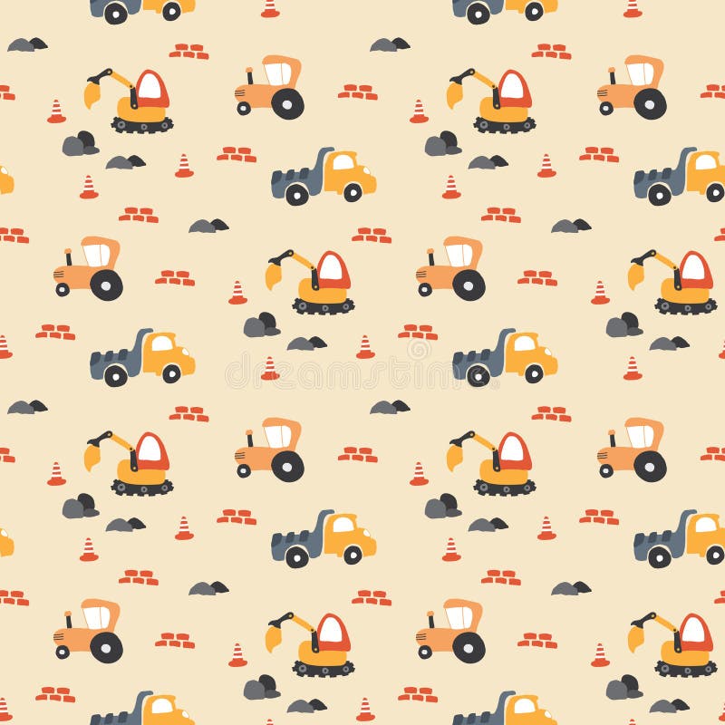 Cute Construction Site Seamless Pattern, Cartoon Building Area ...