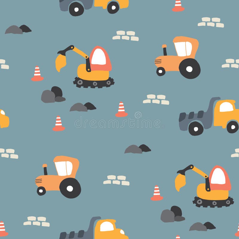 Cute Construction Site Seamless Pattern, Cartoon Building Area ...