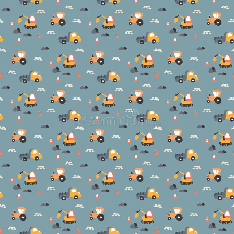 Cute Construction Site Seamless Pattern, Cartoon Building Area ...
