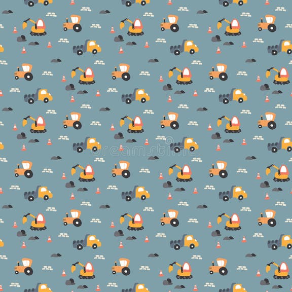 Cute Construction Site Seamless Pattern, Cartoon Building Area ...