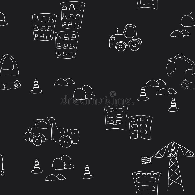 Cute Construction Site Seamless Pattern, Cartoon Building Area ...