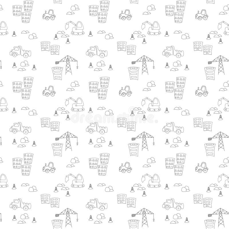 Cute Construction Site Seamless Pattern, Cartoon Building Area ...