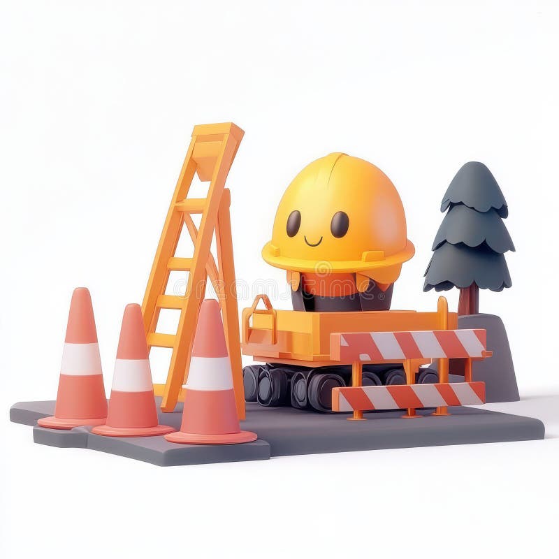 Cute Construction Worker Cartoon Character on a Site Stock Illustration ...