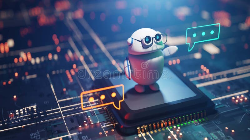 Cute Conversational Copilot AI Robot with Speech Bubble, 3d Stock ...
