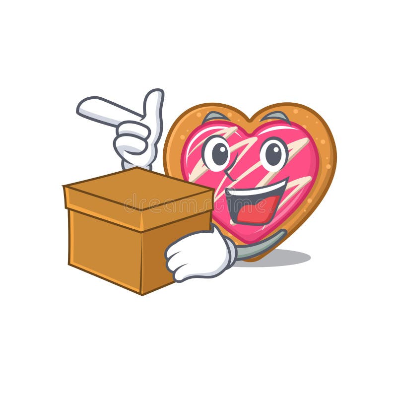 Cute Cookie Heart Cartoon Character Having a Box Stock Vector ...