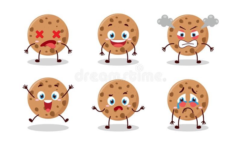 Cute Cookies Cartoon with Many Expressions Vector Illustration Stock ...