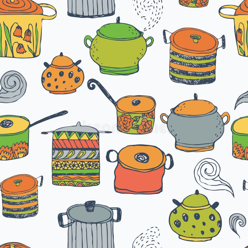 Cute Cooking Pots and Lettering. Stock Illustration - Illustration of ...