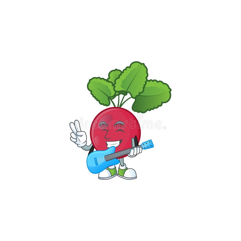 Cute and Cool Red Radish Cartoon Character Performance with Guitar ...
