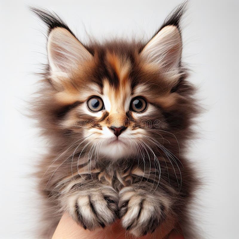 Cute Cop Coon Kitten Looking at the Camera. Stock Image - Image of ...