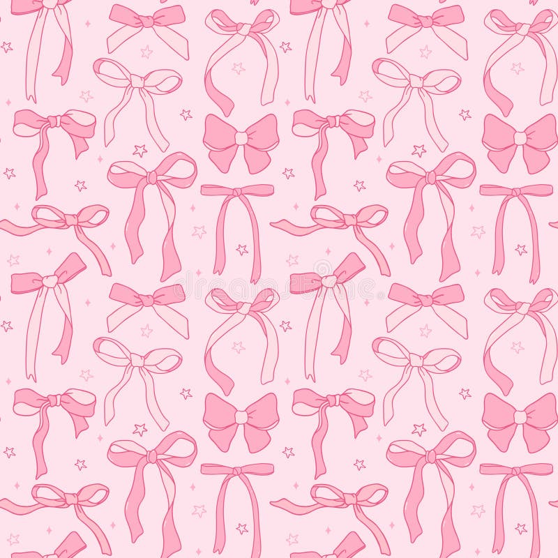 Cute Coquette Ribbon Bow Pattern Seamless Doodle Outline Isolated on ...