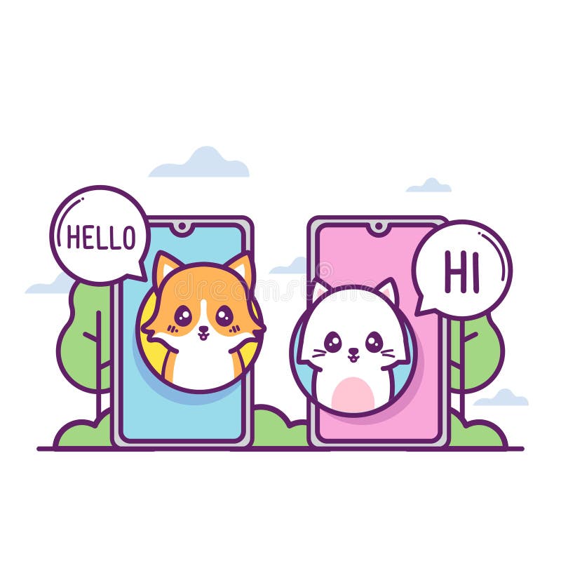Cute Corgi and Cat Making Call Stock Vector - Illustration of hello ...