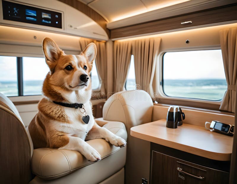 Cute Corgi Dog Travels on a Ship. Artificial Intelligence. Stock Photo ...