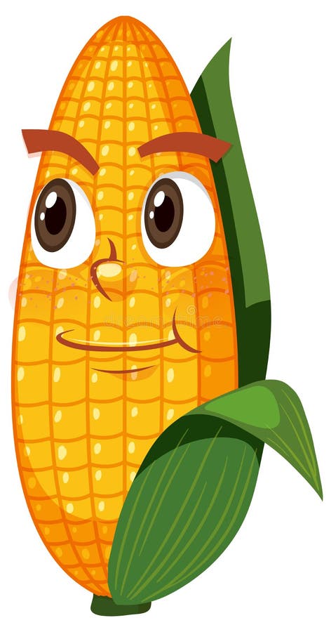 Cute Corn Cartoon Character with Face Expression on White Background ...