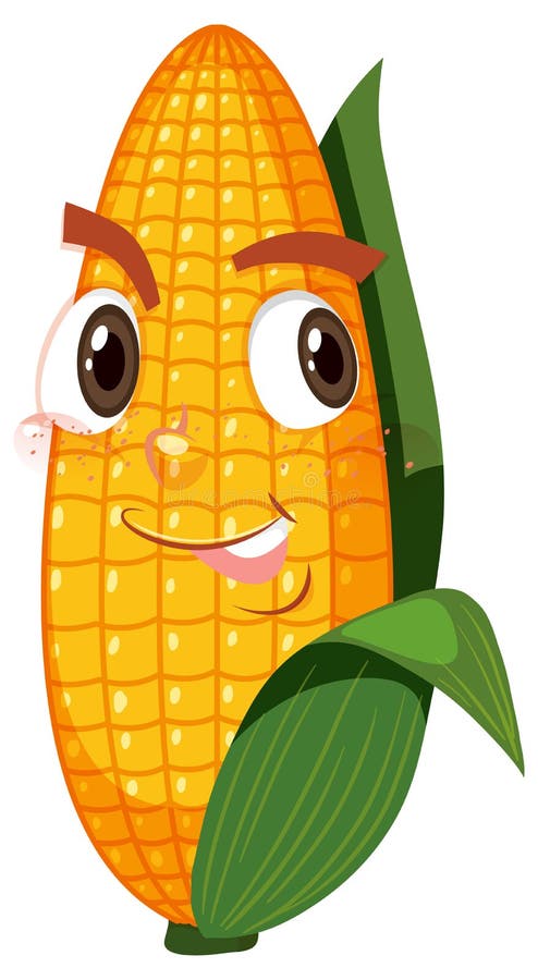 Cute Corn Cartoon Character with Face Expression on White Background ...