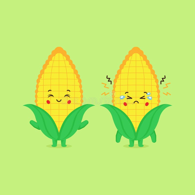 Cute Corn Characters Smiling and Sad Stock Vector - Illustration of ...