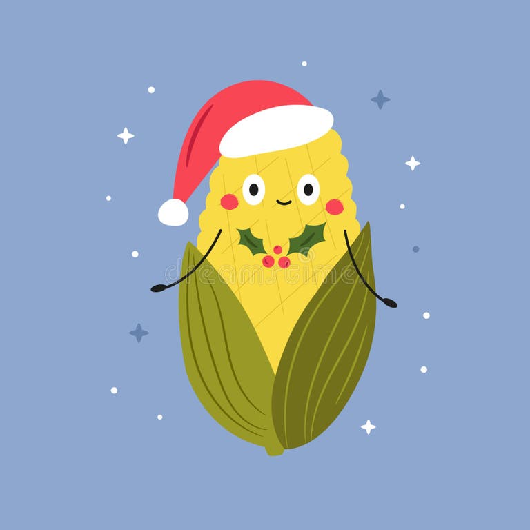 Cute Corn in Santa Hat. Funny Christmas Vector Illustration Stock ...