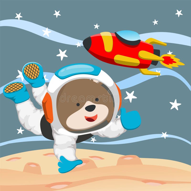 Cute Cosmonaut Bear in a Spacesuit Flies in Outer Space. Vector ...