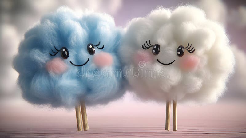 Cute Cotton Candy Clouds 3D Illustration Stock Illustration ...