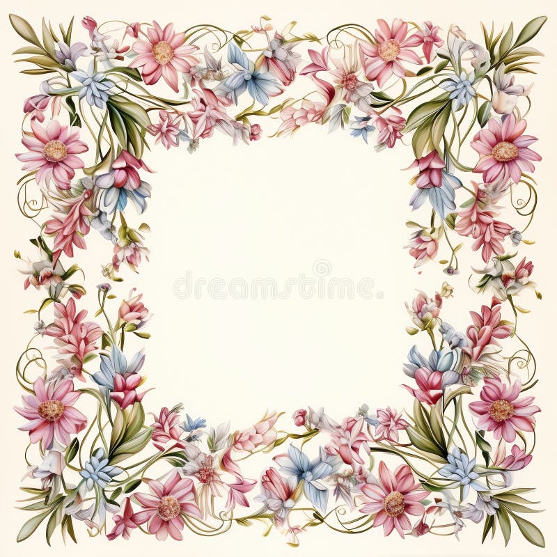 Cute Country Chic Vines Floral Frame Watercolor Stock Illustration ...