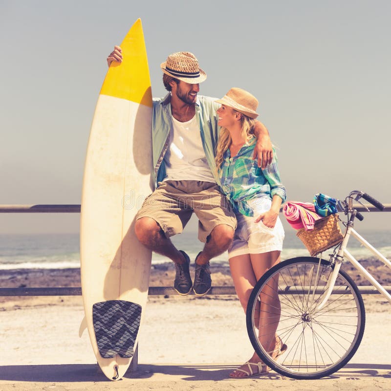 Cute couple on a bike ride stock photo. Image of blonde - 49314698