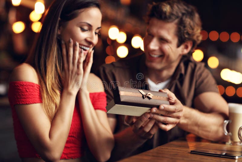 Cute Couple on a Date at the Cafe Stock Image - Image of face ...