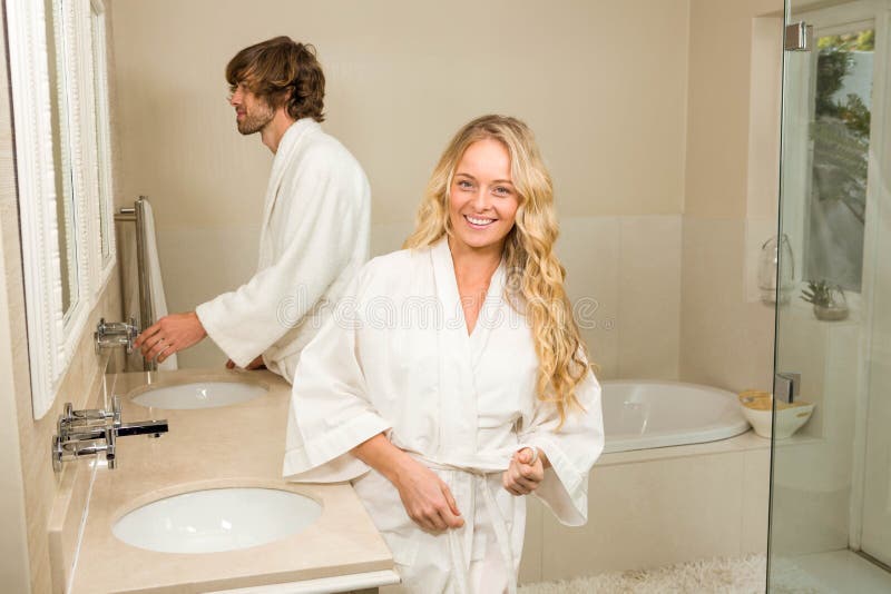 Cute couple getting ready stock photo. Image of cheerful - 67722992