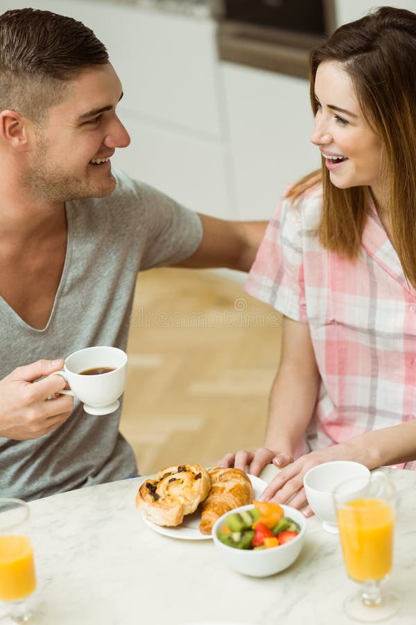 Cute Couple Having Breakfast Together Stock Photo - Image of cute ...